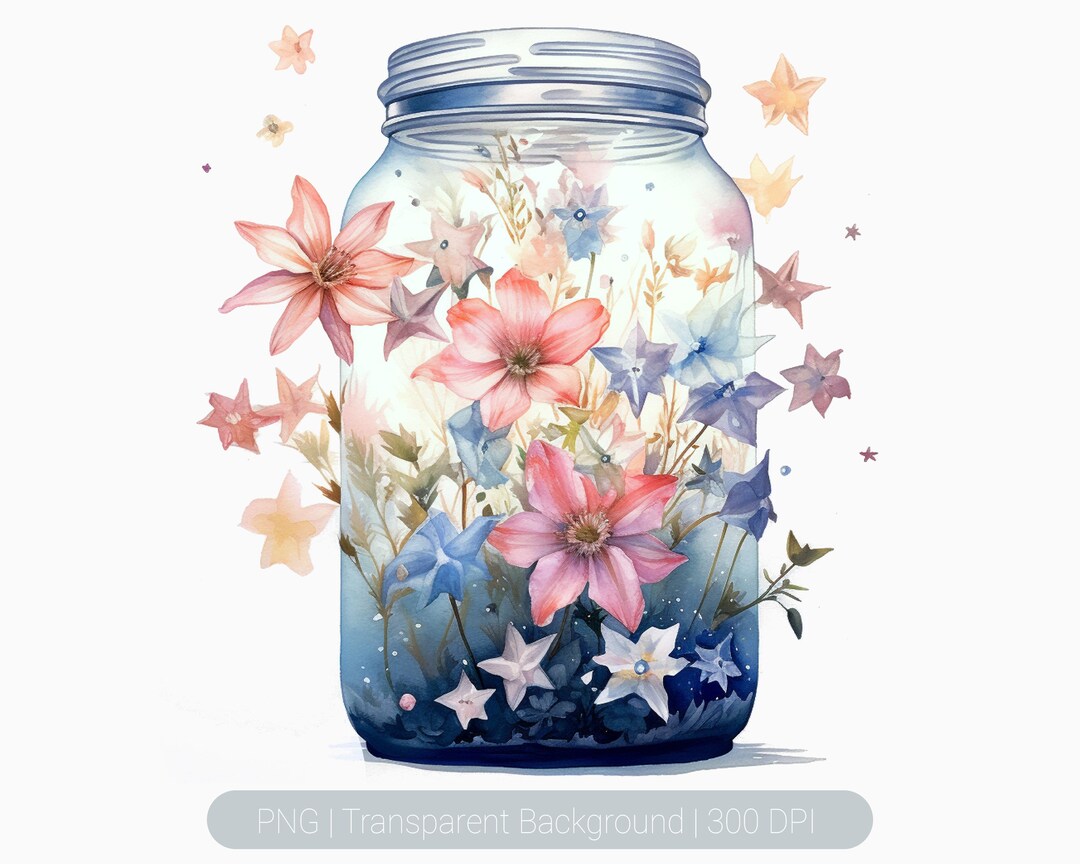 Floral Jar Watercolor Clipart Bundle, Jar With Flowers Png, Spring ...