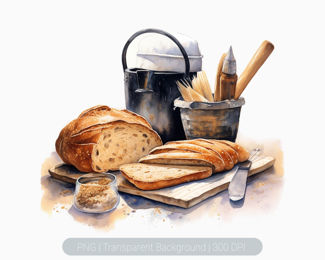 Bakery Bread Watercolor Clipart, Bread Png, Baker Png, Rustic Loaf of ...