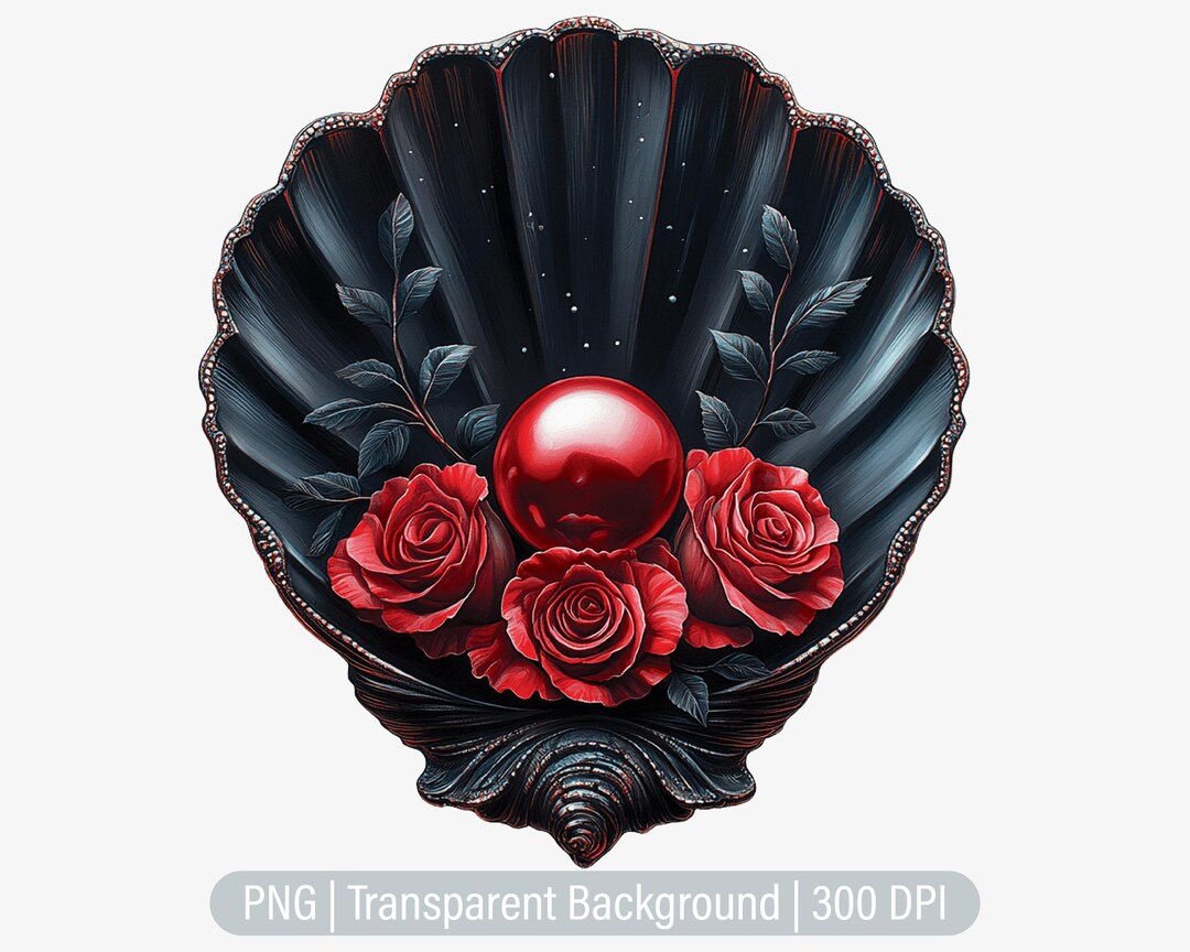 Goth Pearl Shell Clipart, Gothic PNG, Dark Fantasy, Red Pearl, Junk ...