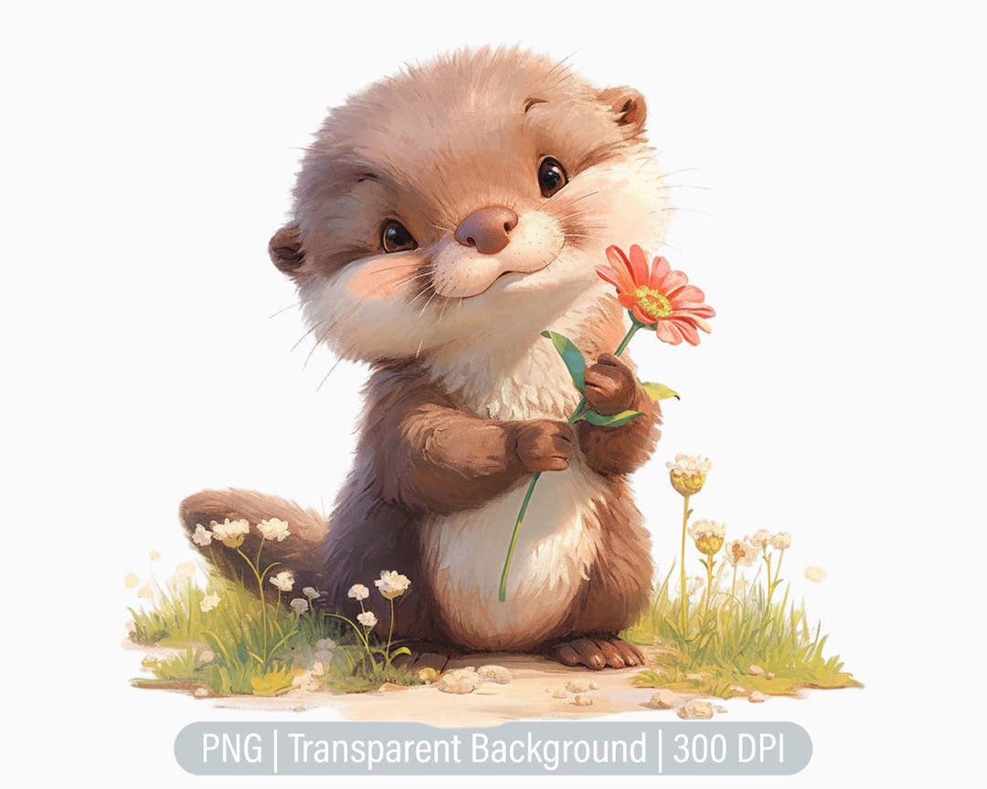 Cute Otter With Flower Clipart, Cute Animal PNG, Floral Otter, Junk ...