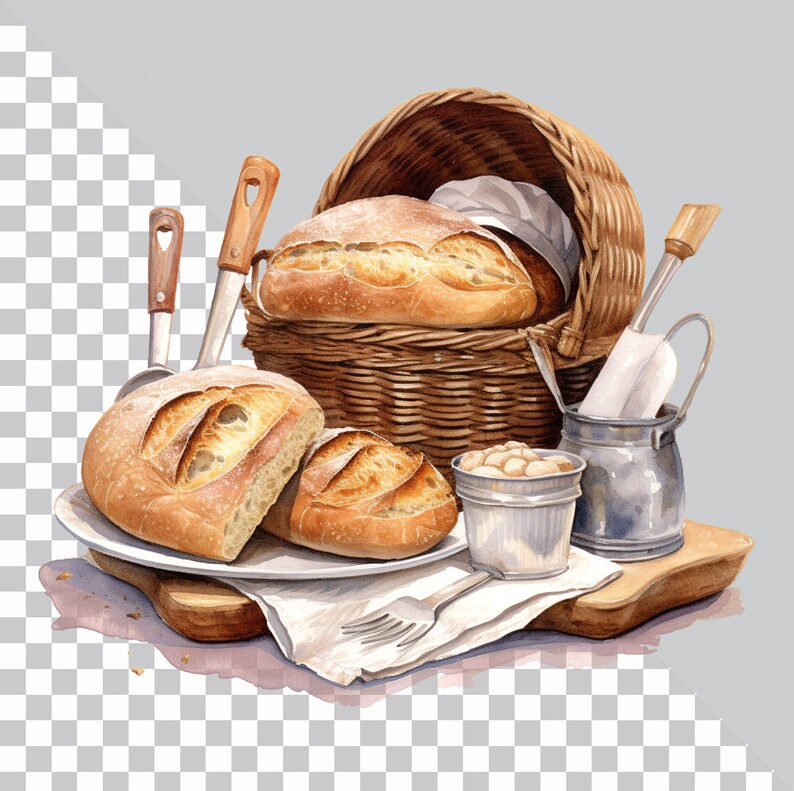 Bakery Bread Watercolor Clipart, Bread Png, Baker Png, Rustic Loaf of ...