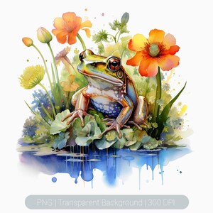 Watercolor Green Frogs Clipart, Cute Frog Floral Clip Art Png, Lily ...