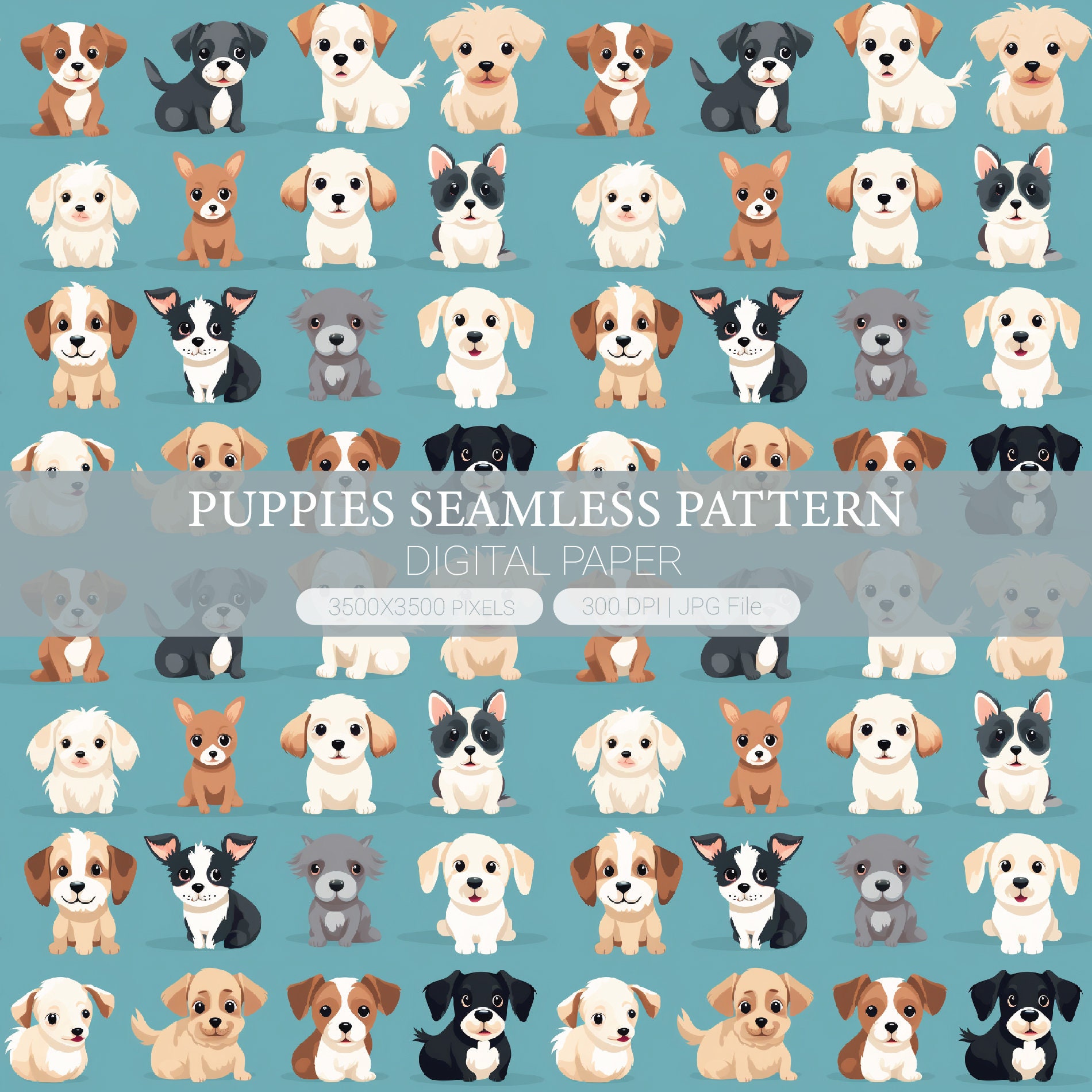 Cute Puppies Digital Paper Dogs Seamless Pattern Pet Puppy - Etsy