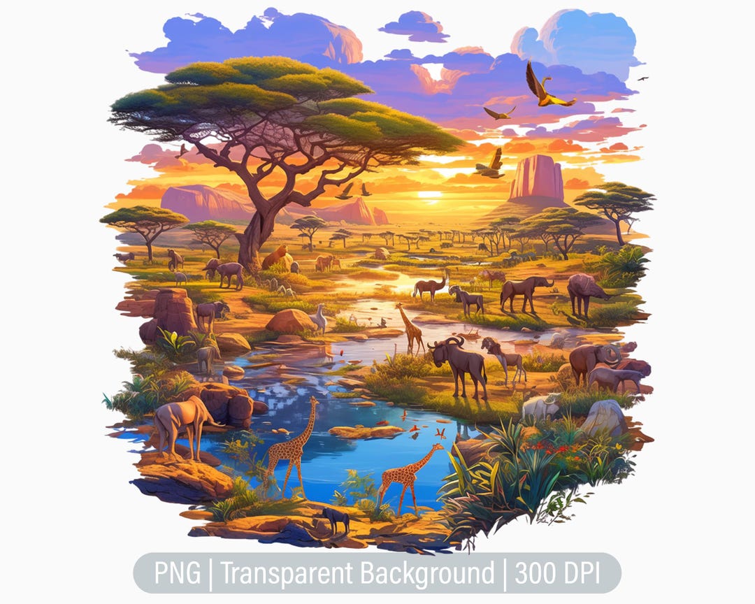 Africa Safari Clipart, PNG, Wild Animals, Africa Sunset, River, Game ...