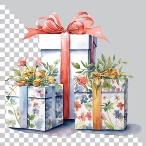 Watercolor Gift Box Clipart, Floral Gift Boxes Png, Printable Graphics ...