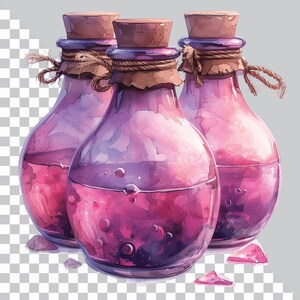 Pink Potions Clipart, Halloween PNG, Witch Potions, Junk Journals ...