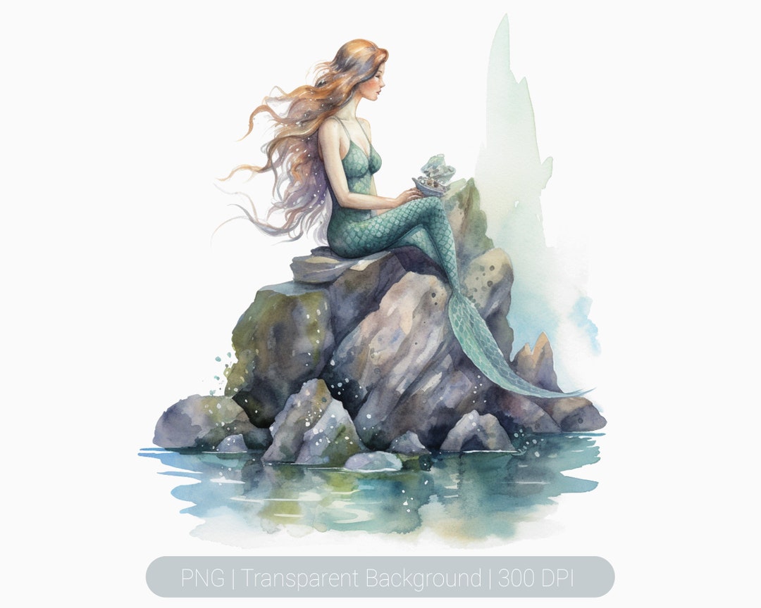 Mystical Mermaid Clipart, Watercolor Mermaid Png, Fantasy, Printable ...