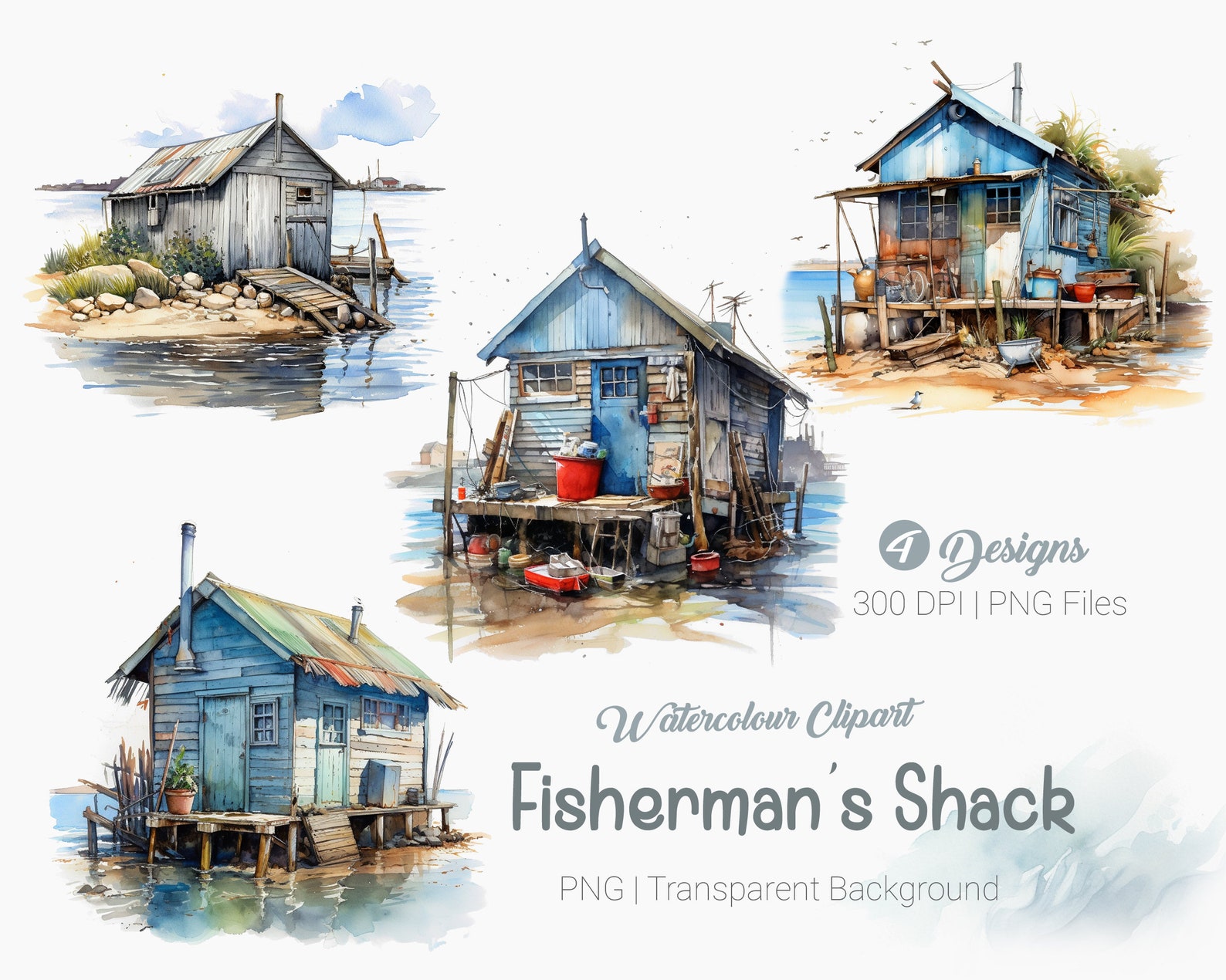 Fisherman's Shack Clipart, Watercolour Fishing House Clipart, Fishing ...