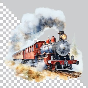 Watercolor Steam Train Clipart, Train Clipart, Vintage Locomotive Png ...