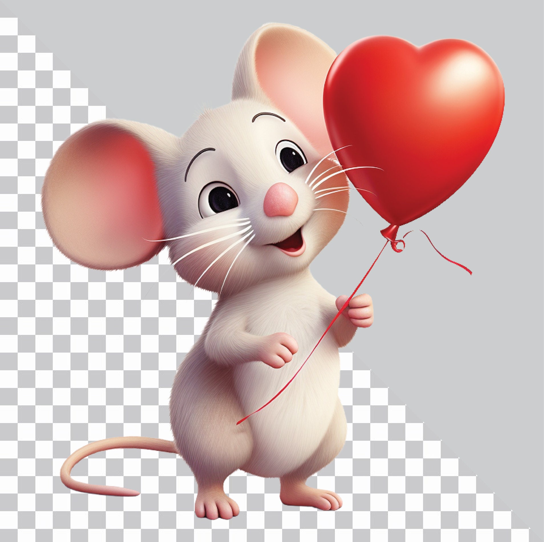 Mouse With Balloon Clipart, Heart Balloon, Cute Mouse, Junk Journals ...