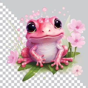 Pink Frog Clipart, Cute Baby Frog PNG, Floral Frog Png, Junk Journals ...
