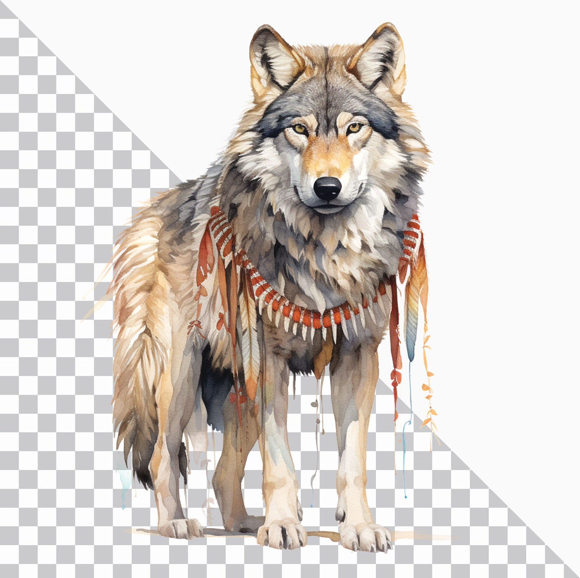 Native American Wolf Clipart, Boho Wolf, Headdress Png, Indigenous ...