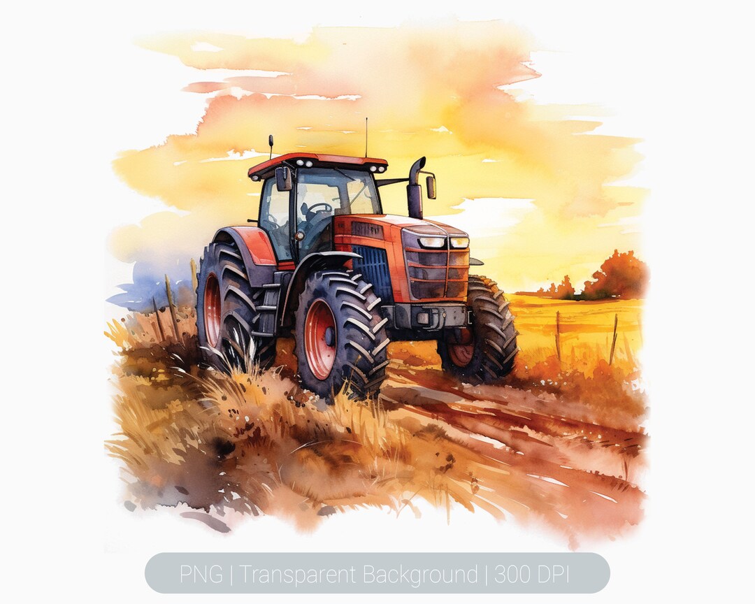 Watercolor Tractor Clipart, Farm Tractor Png, Farm Clipart, Sublimation ...