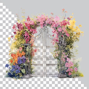 Floral Gates Clipart, Garden Gates Clipart, Flower Gates, Junk Journals ...