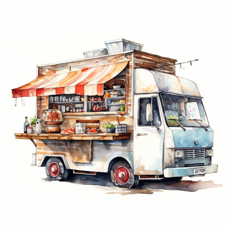 Watercolour Food Truck Clipart Food Truck Png Street Food - Etsy