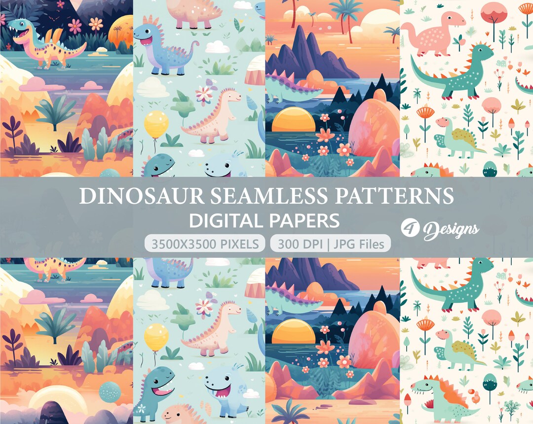 Dinosaur Digital Paper, Dinosaurs Seamless Pattern, Dinosaur Scrapbook ...