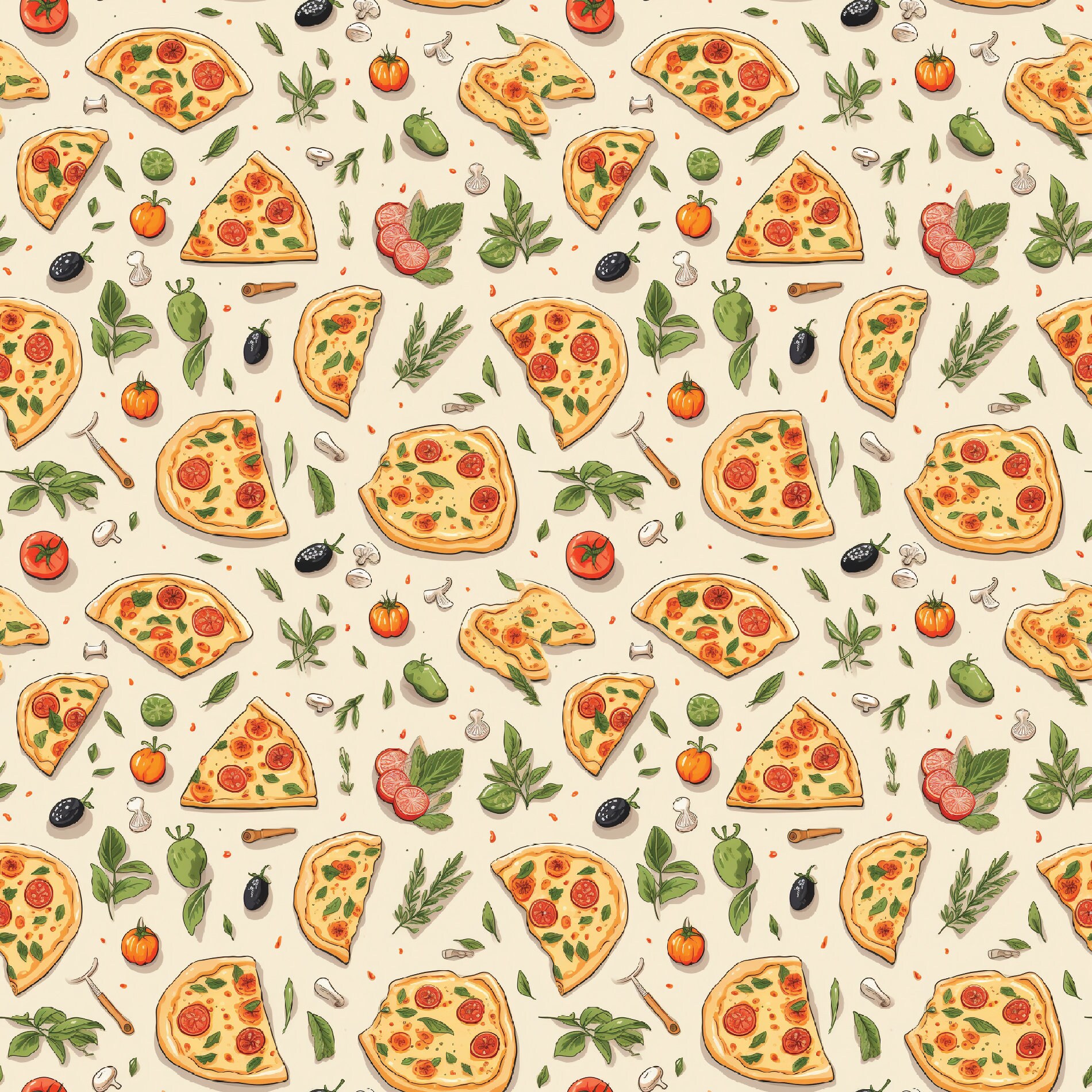 Pizza Digital Paper, Pizza Slice Seamless Pattern, Pizza Food ...