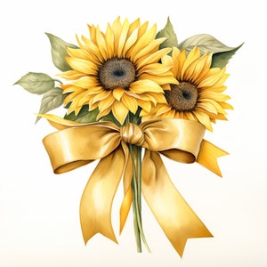 Watercolour Sunflowers Clipart, Fall Sunflower Floral Bouquets ...