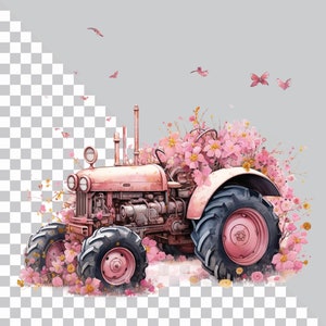 Pink Tractors Clipart, Tractor PNG, Farm Tractor, Junk Journals ...