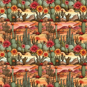 Sunset Cactus Digital Paper, Desert Cactus Seamless Pattern ...