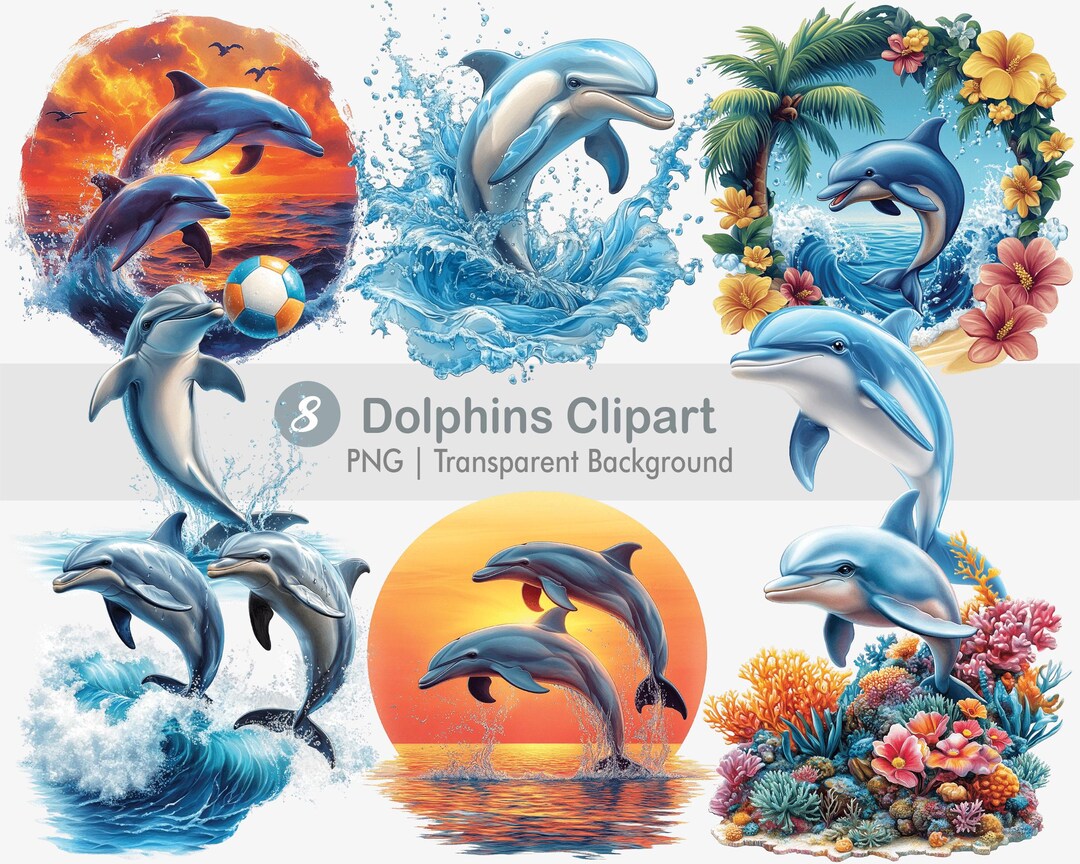 Dolphins Clipart, Sunset Dolphin Png, Tropical Dolphin, Printable ...