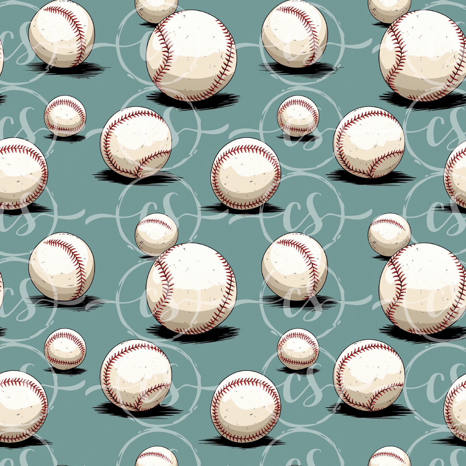 Baseball Digital Paper, Balls Seamless Pattern, Sports Pattern Paper ...
