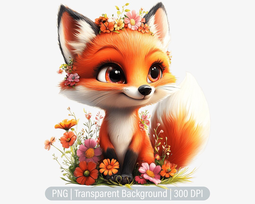 Cute Fox Clipart, Woodland Animal PNG, Floral Fox, Junk Journals ...