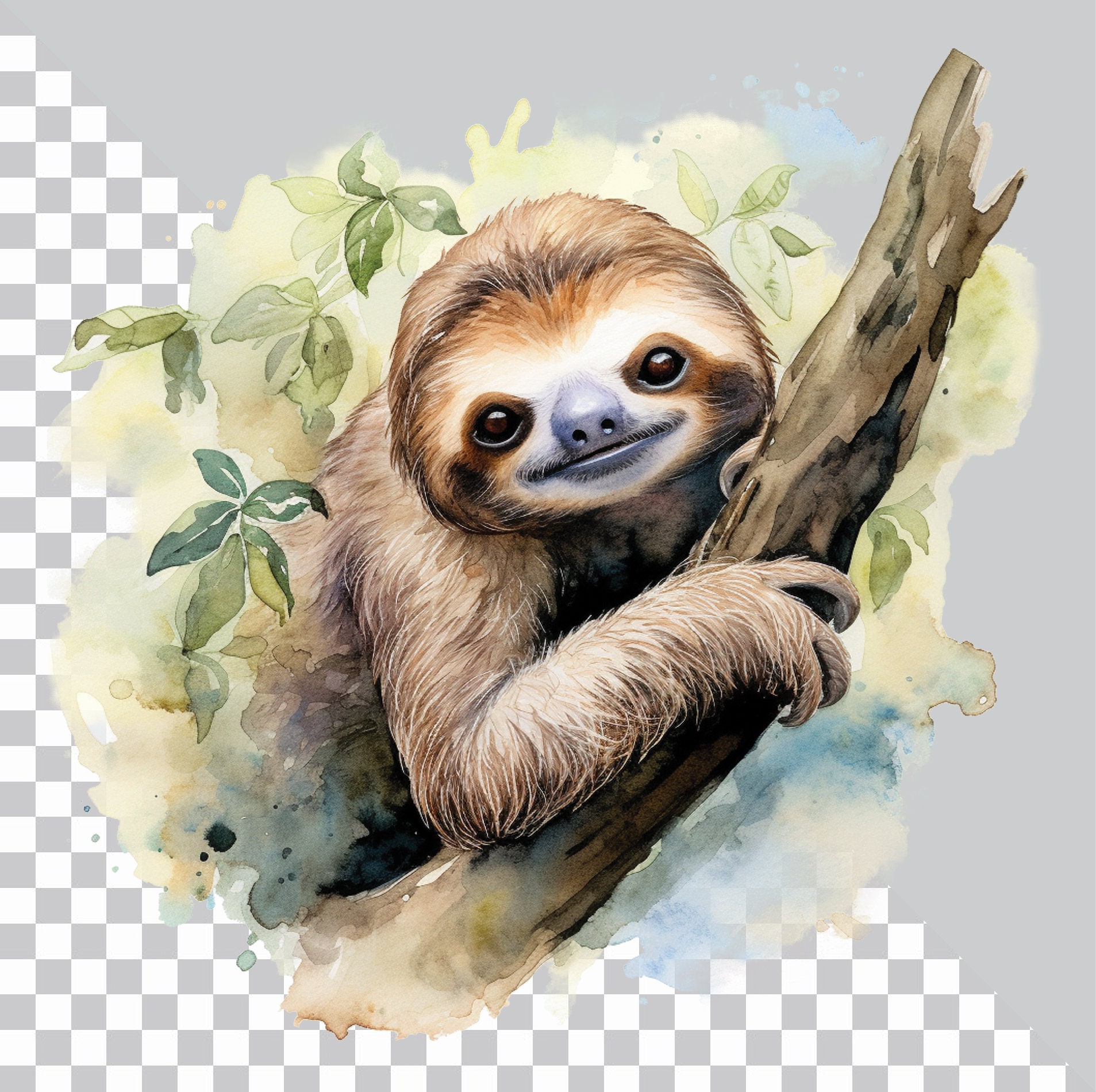 Watercolor Sloth Clipart Cute Animal Clipart Sloth on a - Etsy