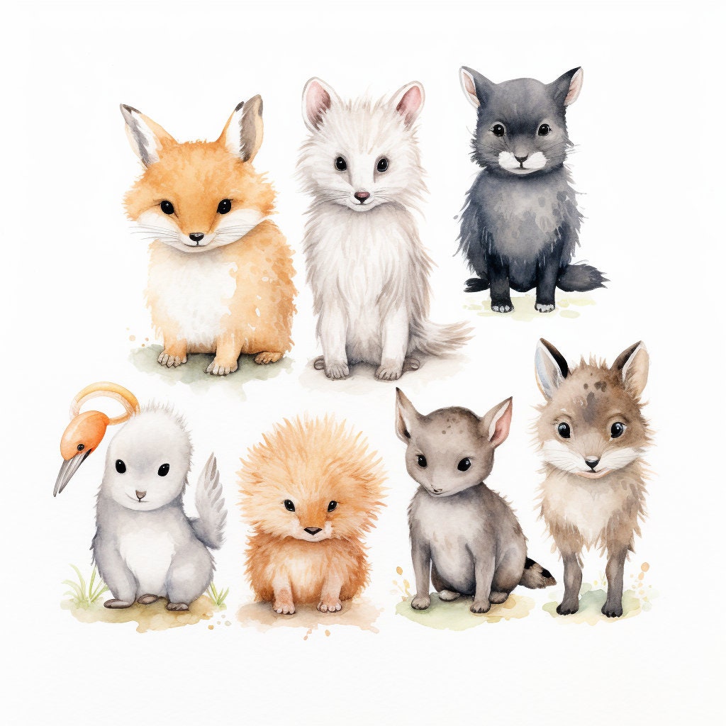 Baby Animals Watercolour Clipart Cute Baby Animals Png - Etsy