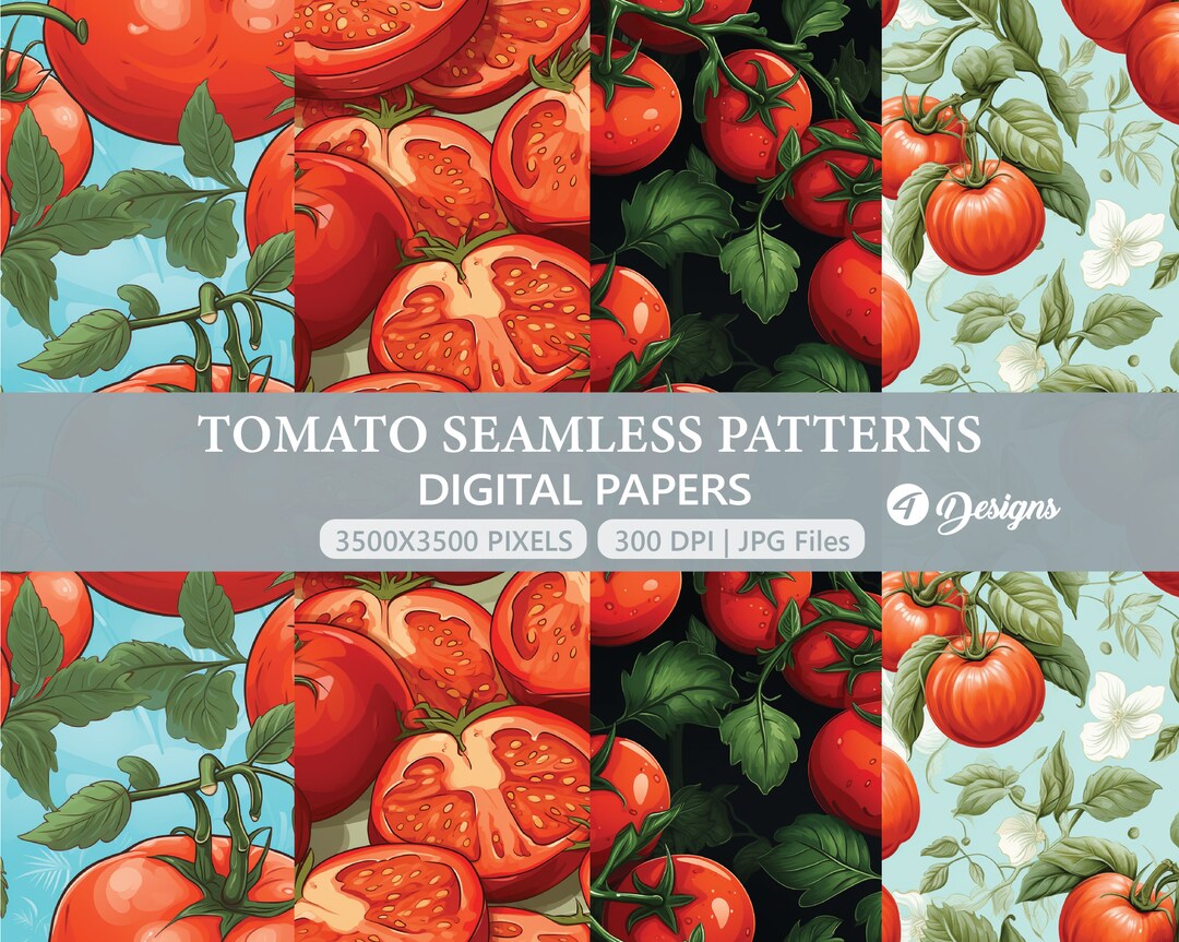 Tomato Digital Paper, Tomatoes Pattern, Veggies Backgrounds, Red Tomato ...