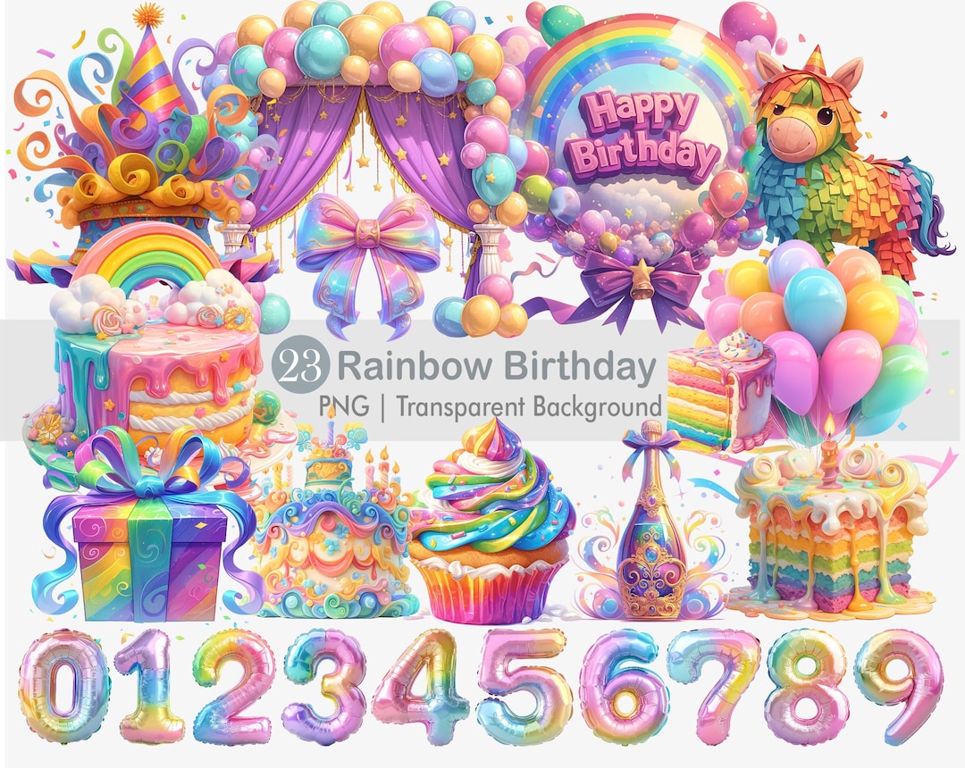 Rainbow Birthday Clipart, Balloon Numbers, Printable Sublimation ...