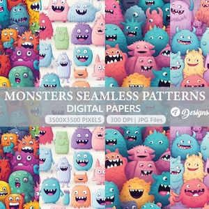 Monsters Digital Paper, Monster Pattern, Card Making, Backgrounds ...