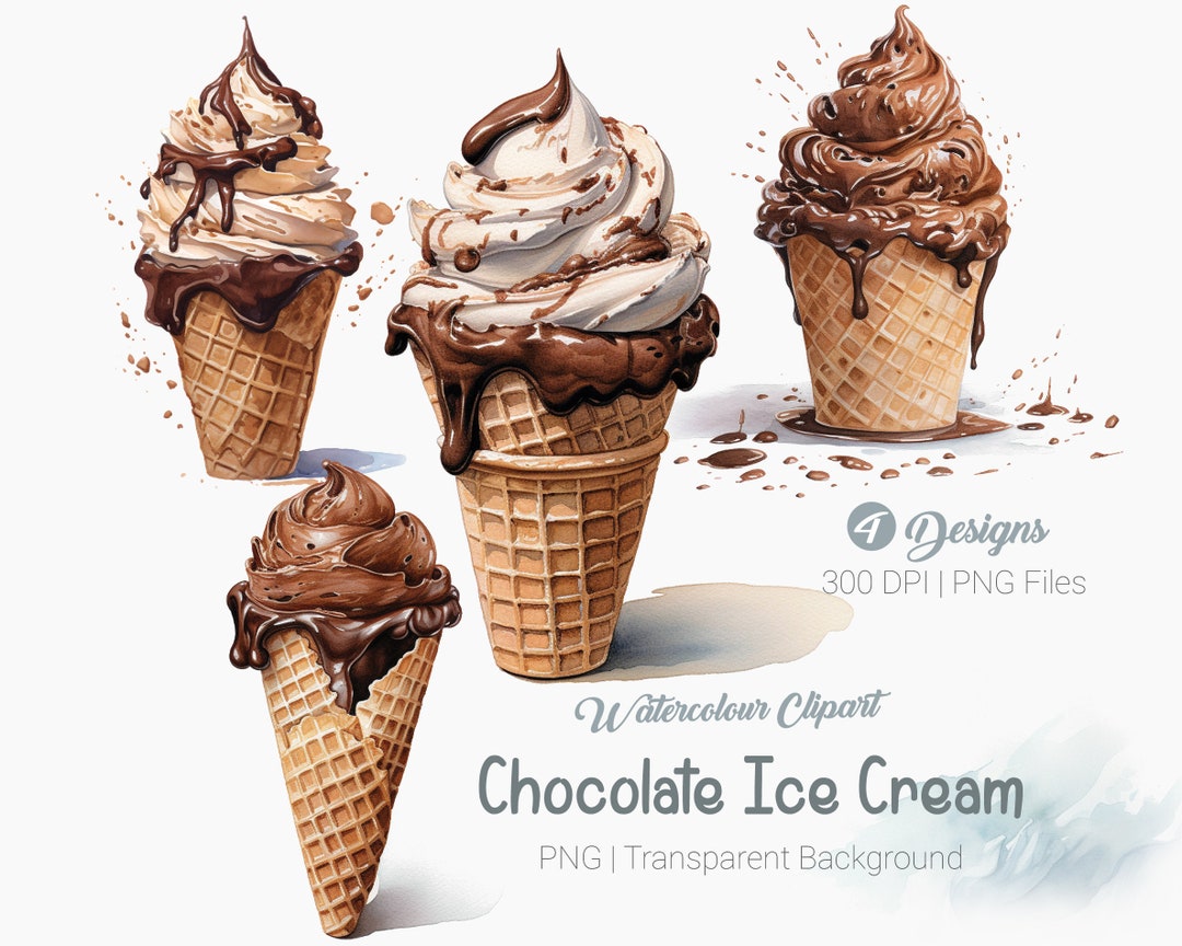 Watercolor Chocolate Ice Cream Clipart, Ice Cream Png, Waffle Cone ...