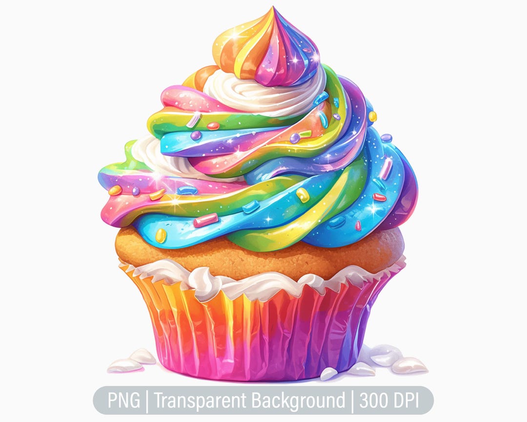 Rainbow Cupcake Clipart, Birthday PNG, Party, Colorful Cupcake, Junk ...