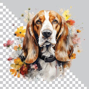 Basset Hound Clipart, Dog PNG, Floral Flower Dog Clipart, Junk Journals ...