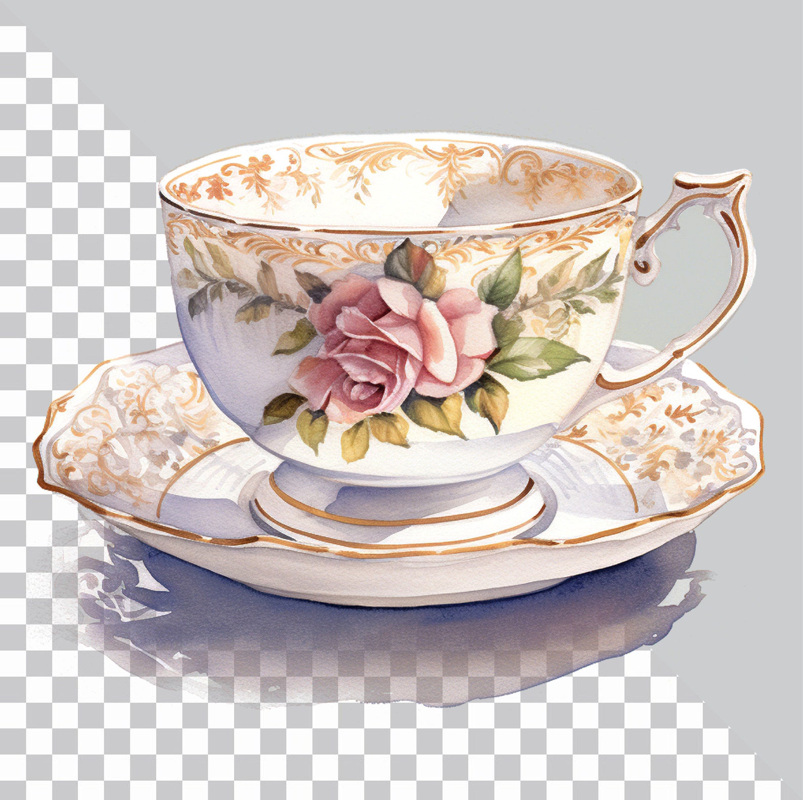 Vintage Teacup Clipart, Watercolour Tea Cup Png, Floral Teacups, Tea ...