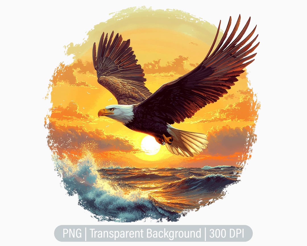 Sunset Eagle Clipart, Ocean Eagle PNG, Bald Eagle, Junk Journals ...