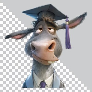 Graduation Donkey Clipart, Quirky Farm Animals PNG, Funny Donkey, Junk ...
