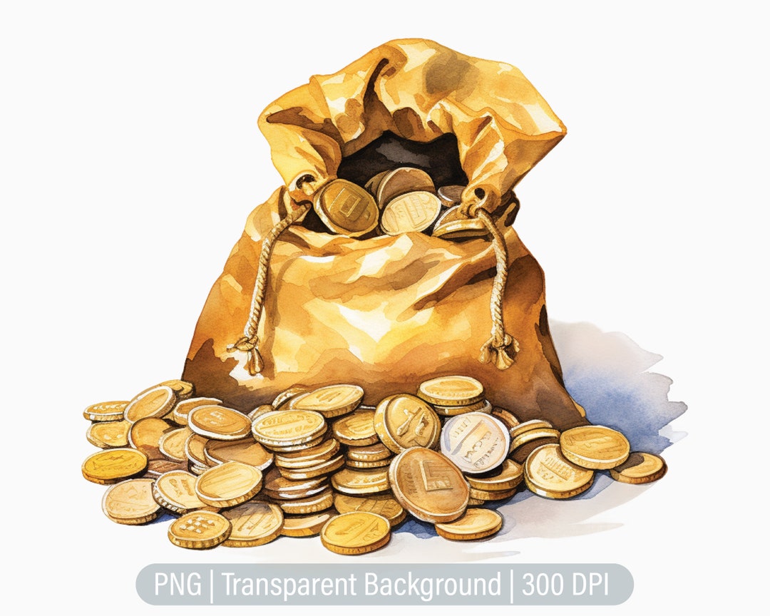 Gold Coins Clipart, Gold Coin Pouch, Old Coin Bag PNG, Junk Journals ...