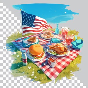 4th of July Picnic Clipart, USA Flag, Picnic Lunch, Patriotic, Junk ...