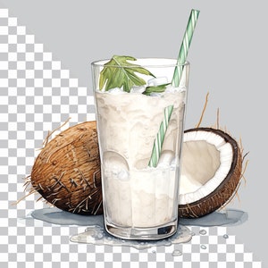 Coconut Watercolor Clipart, Summer Fruit Clip Art, Tropical Leaves ...