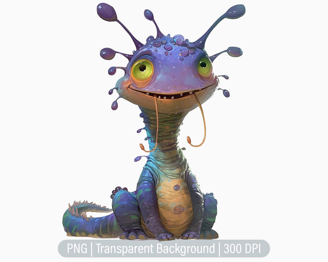 Cute Monster Clipart, Mythical Creature PNG, Quirky Alien, Junk Journal ...