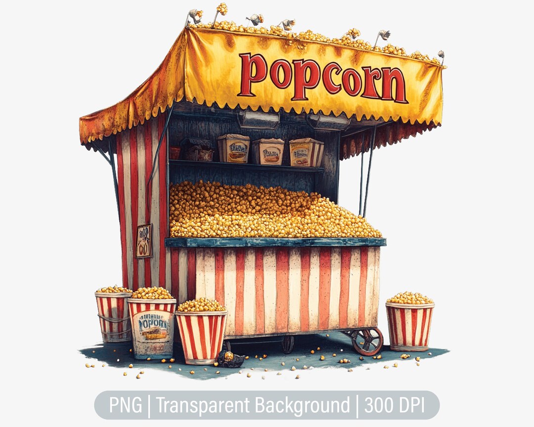 Circus Popcorn Stall Clipart, Carnival PNG, Rustic Carnival, Junk ...