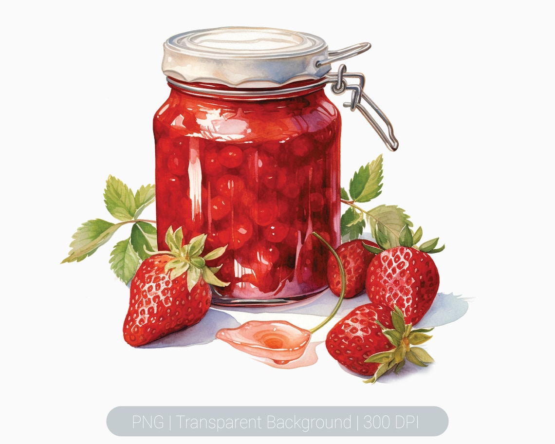 Watercolor Strawberry Jam Clipart Png, Strawberry Clipart, Jam Jar ...