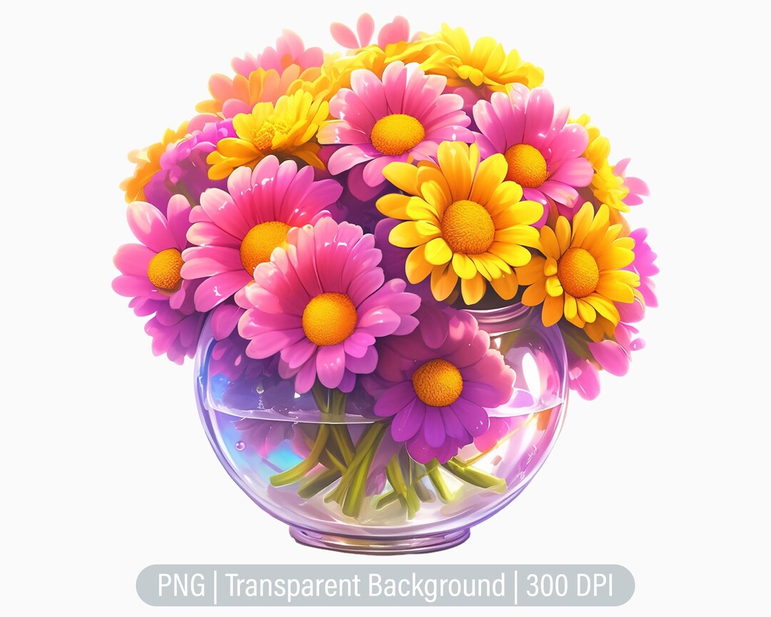 Flower Vase Clipart, Spring Flowers PNG, Purple Yellow Florals, Junk ...