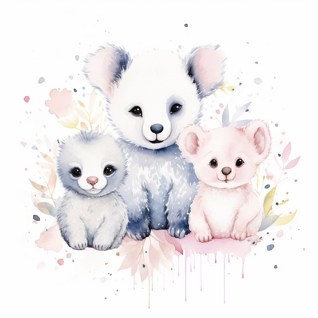 Baby Animals Watercolour Clipart Cute Baby Animals Nursery - Etsy