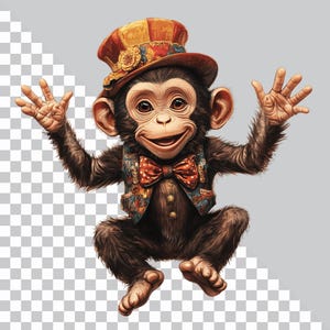 Circus Monkey Clipart, Carnival PNG, Rustic Carnival, Junk Journals ...
