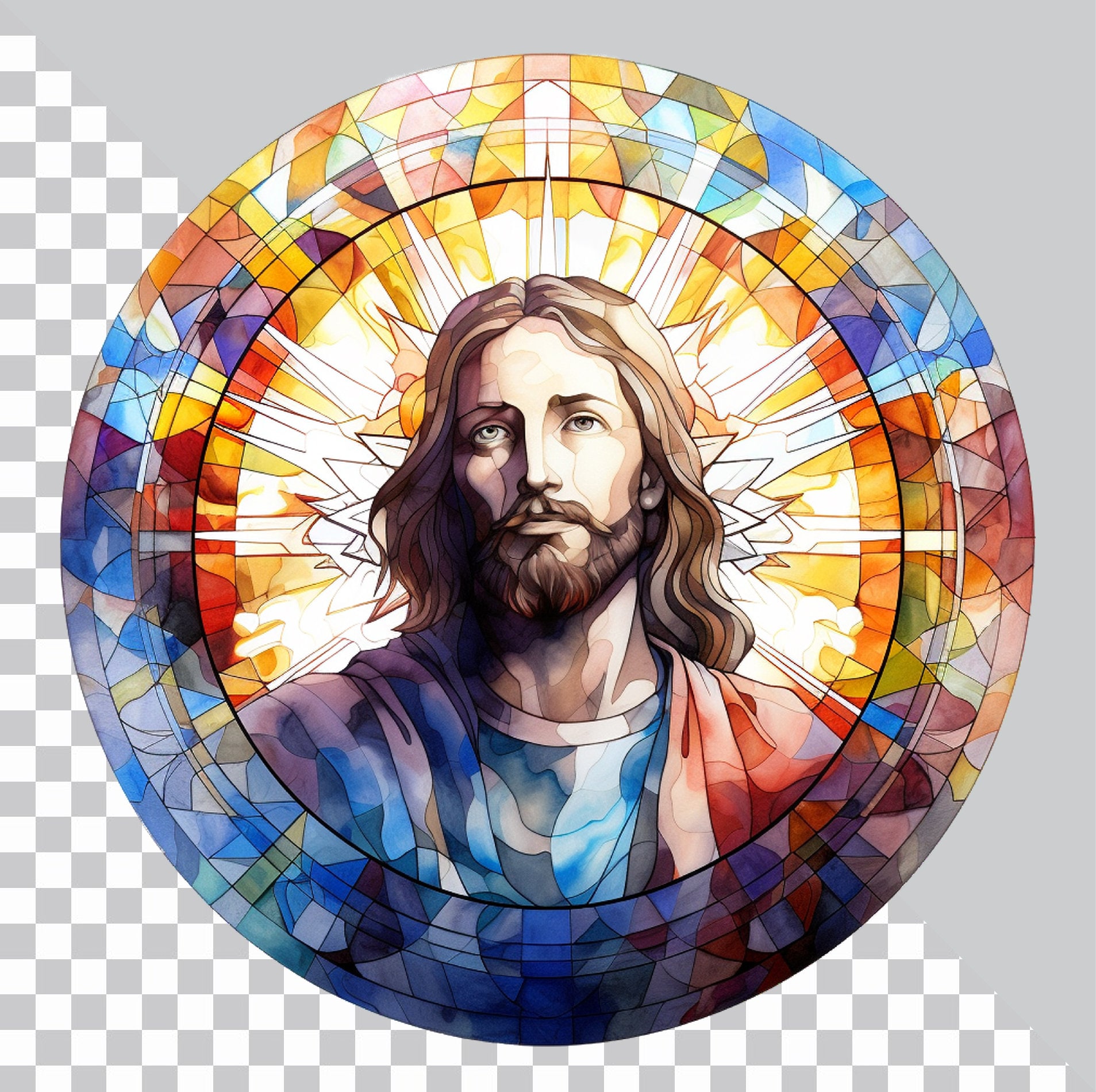 Christian Stained Glasss Clipart, Watercolour Jesus Clipart, Church ...