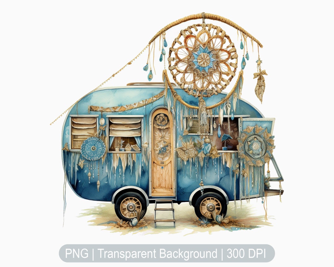 Boho Carvan Clipart, Watercolor Caravan Png, Camping Van Png, Dream ...