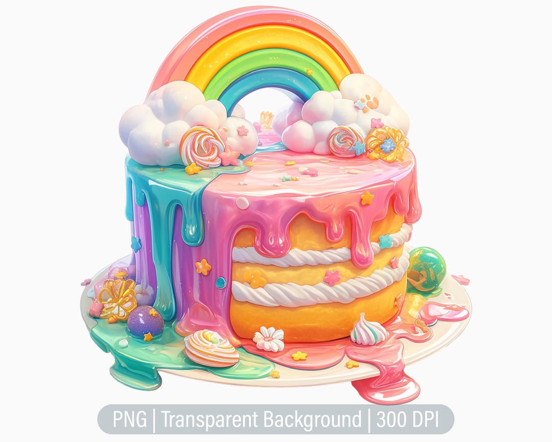 Rainbow Cake Clipart, Birthday PNG, Party, Pastel Cake, Junk Journal ...